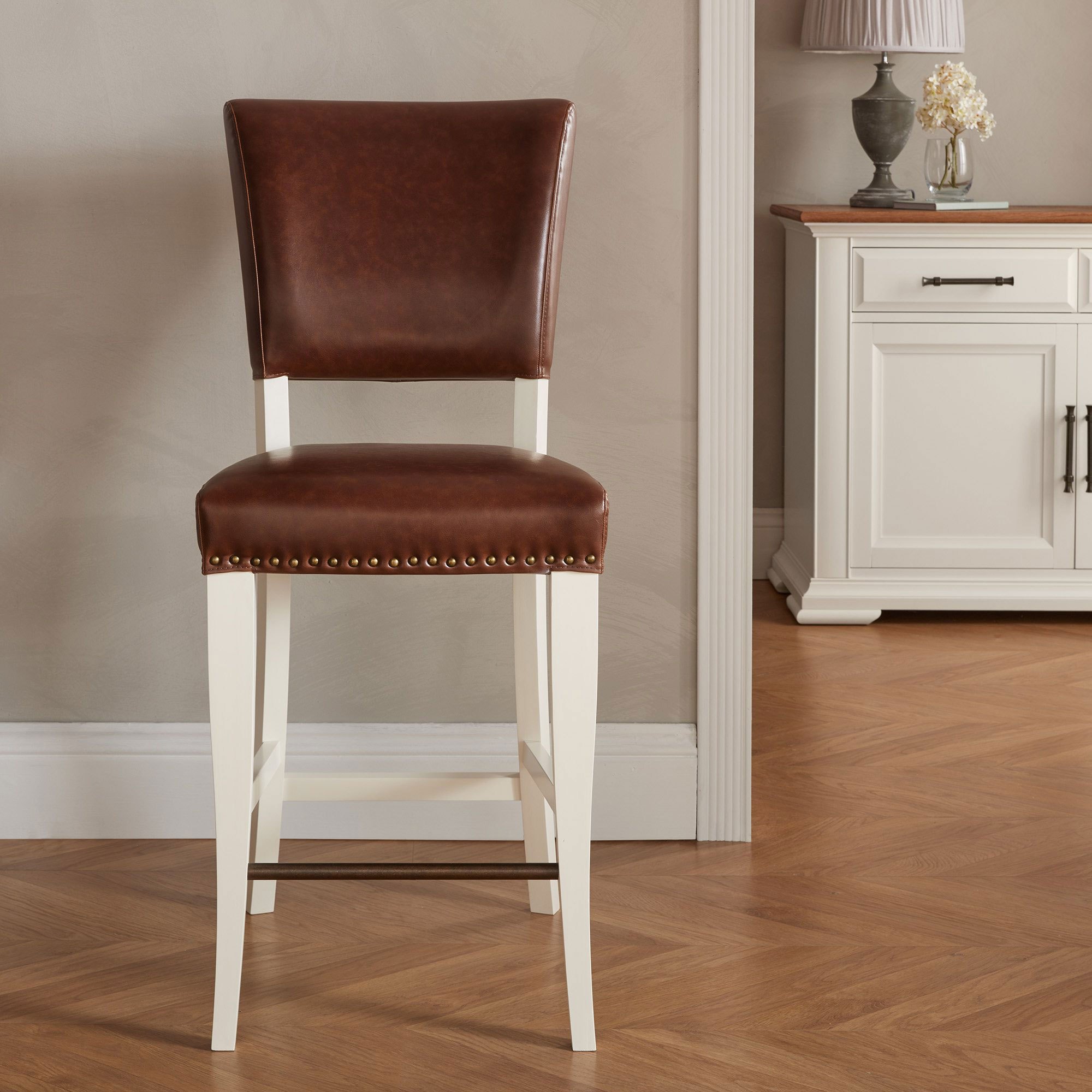 Bentley Designs Belgrave Ivory Bar Stool - Faux Leather (Pair ...
