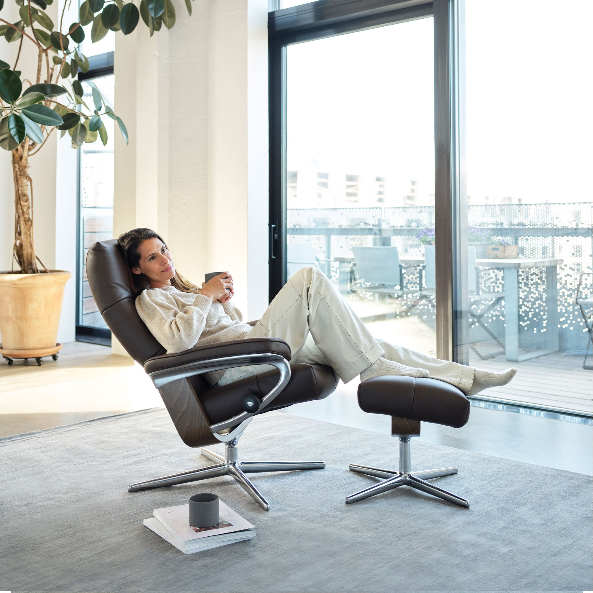 Stressless David Chair in Leather, Cross Base with Footstool - Haskins ...